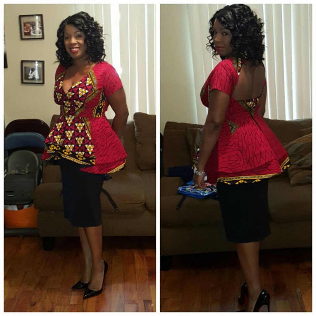 Red African Top,red African Print Cutout Top African Tops, Ankara Tops ...