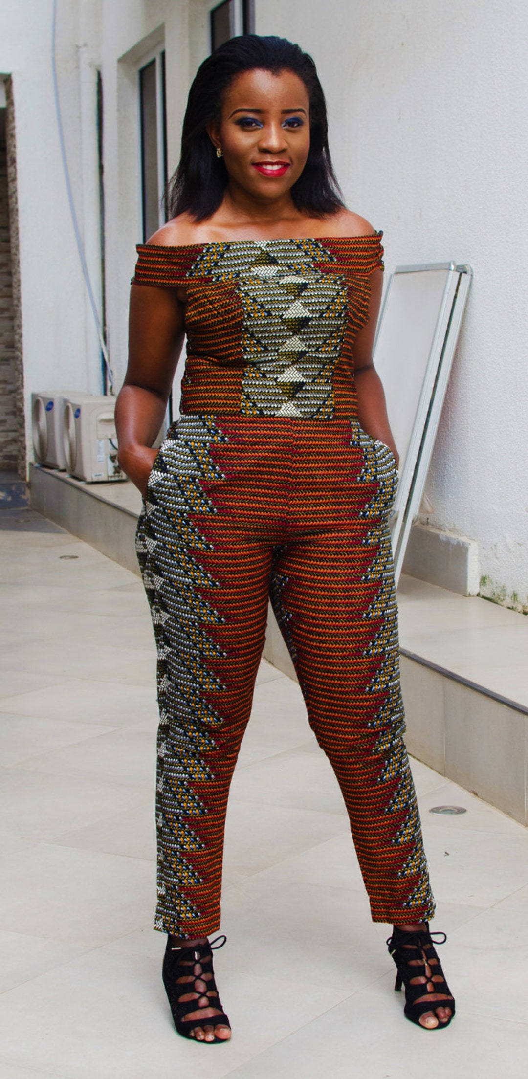 Brown Fall off Shoulder African Jumpsuit, off Shoulder Ankara Jumpsuit ...