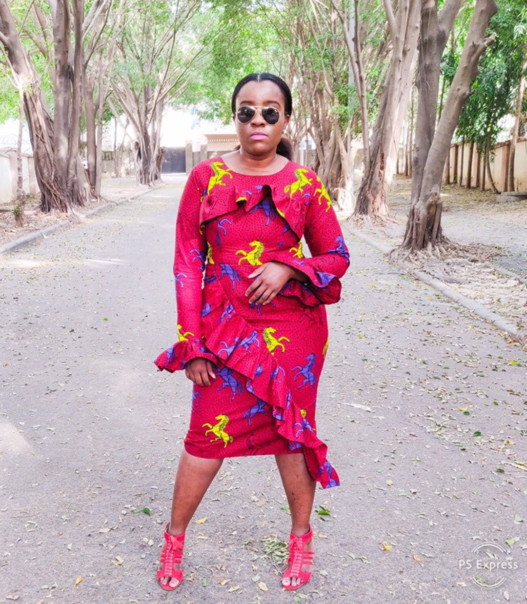 Red Long Sleeve Midi African Dress Daashiki Dresses, Prom Dresses, Long ...