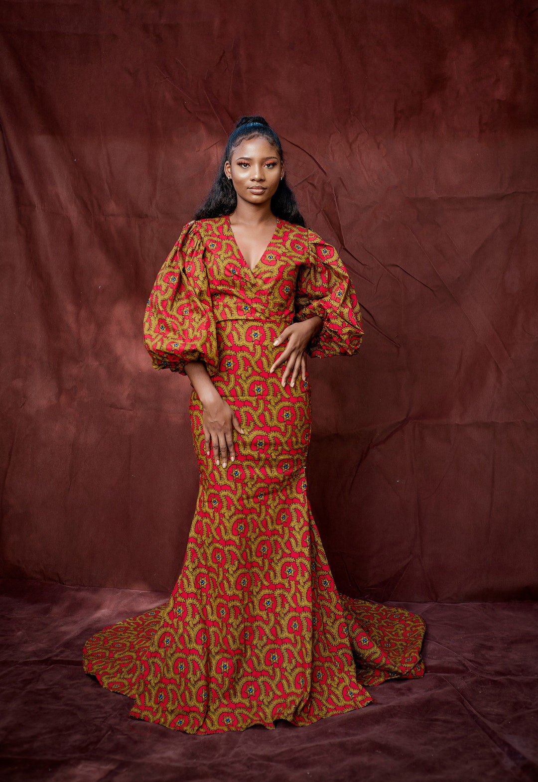 Red African Wedding and Party Dress, Multicolor African Dress, Red ...