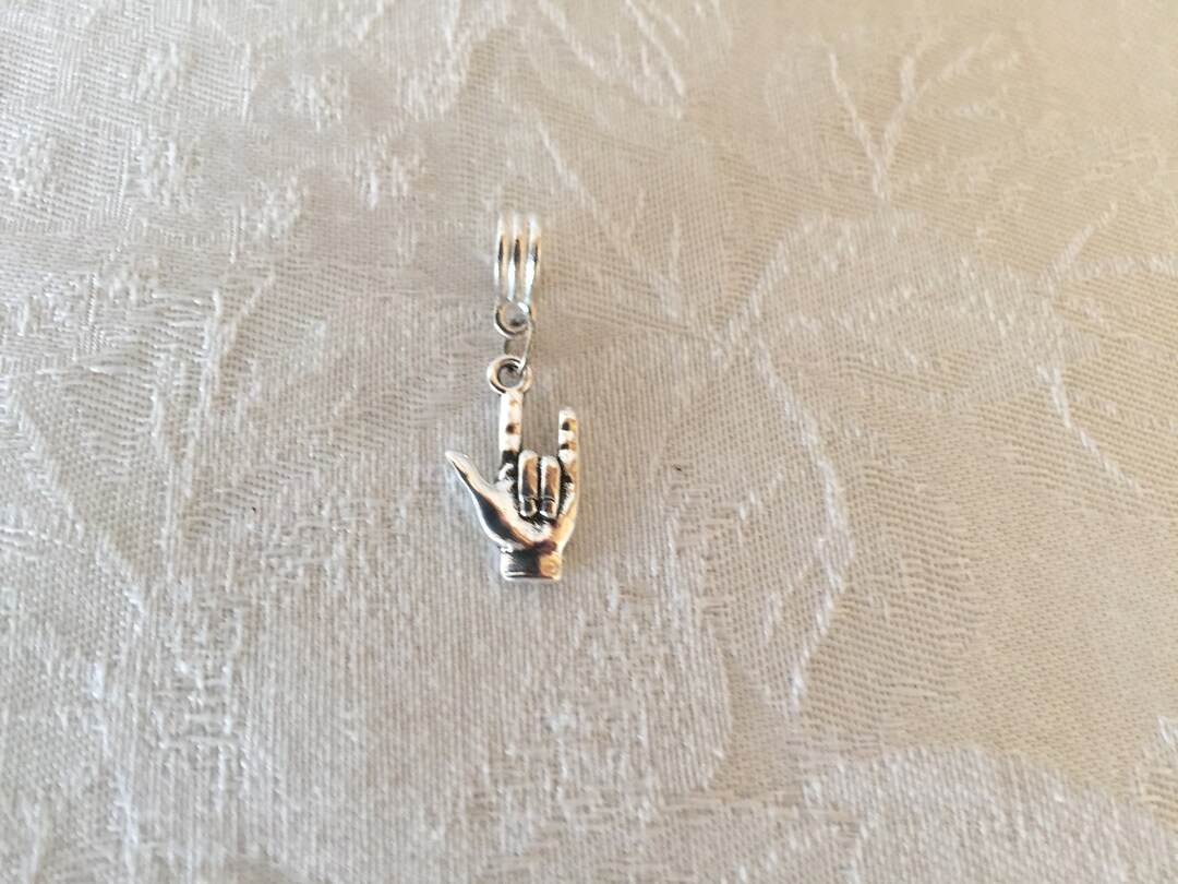 ASL 3D American Sign Language I Love You Tibetan Silver European Charm ...