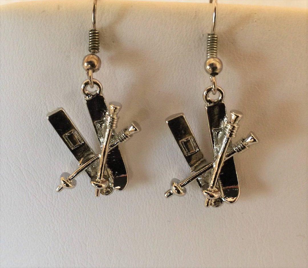 Snow Skis and Poles Tibetan Silver Pierced Earrings - Etsy