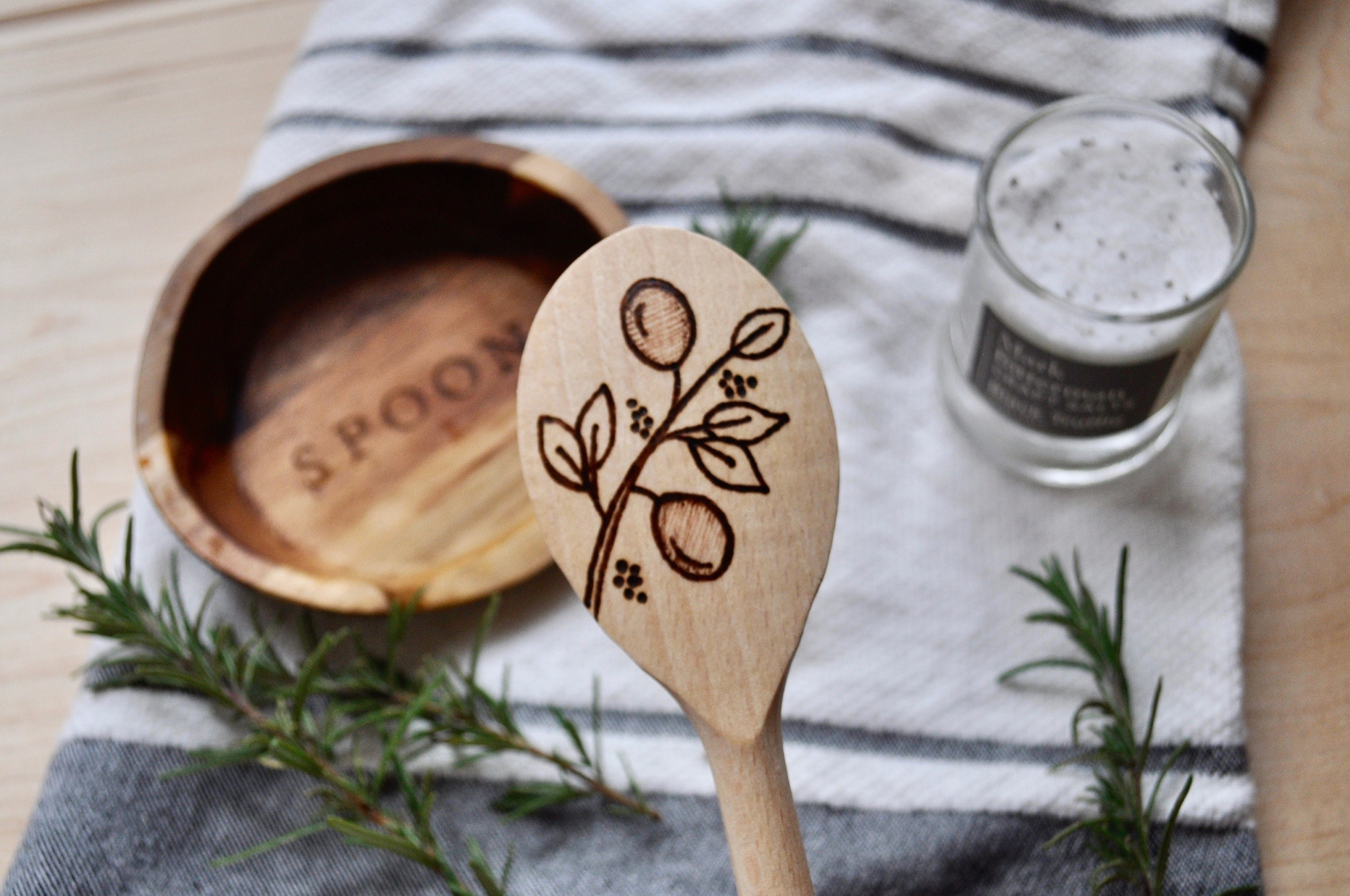 Double Sided Wood Burned Cooking Spoon in Olives | Etsy