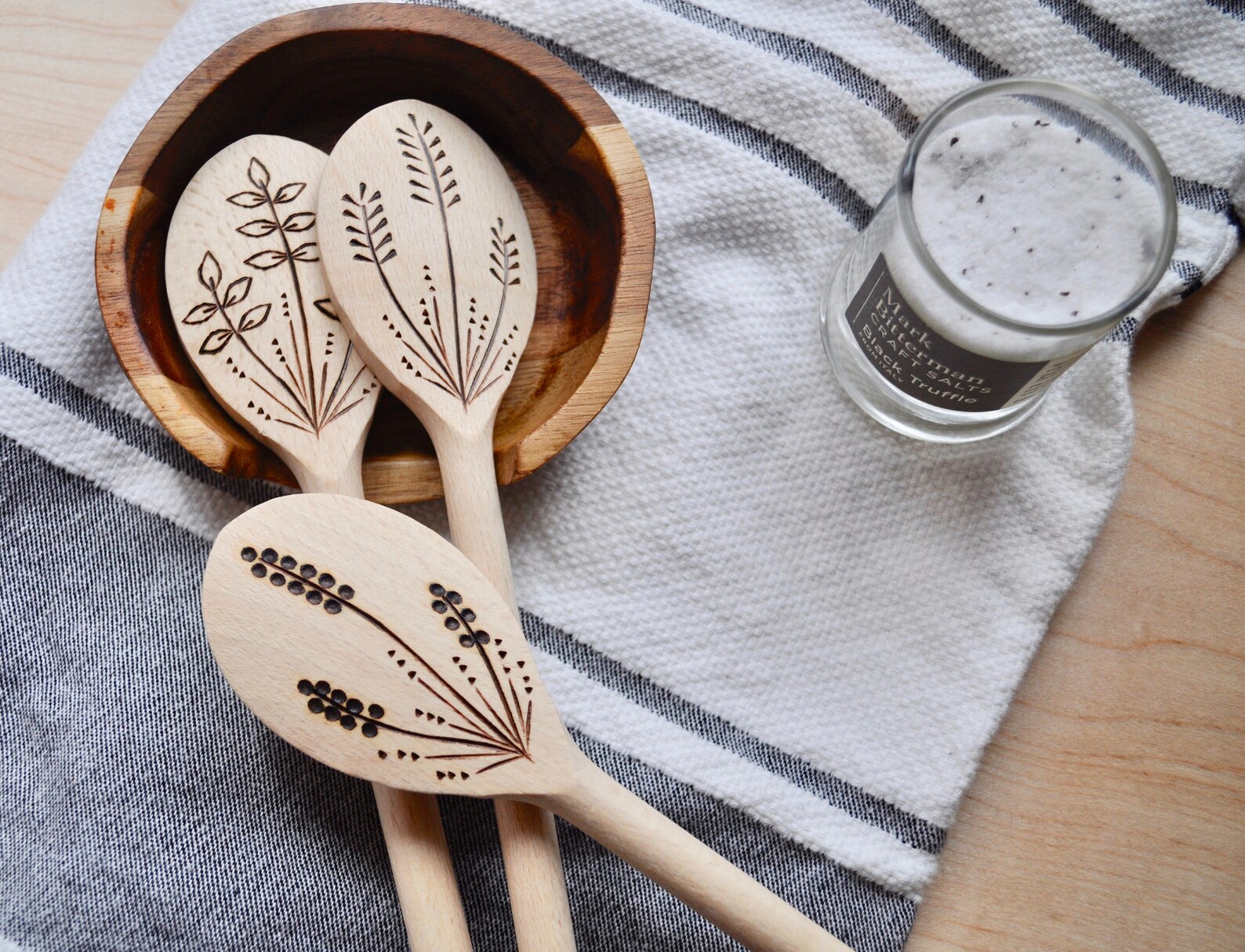 Wood Burned Kitchen Cooking Spoon With Plants: Set of 3 - Etsy