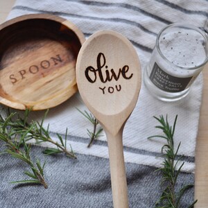 Double Sided Wood Burned Cooking Spoon in Olives - Etsy