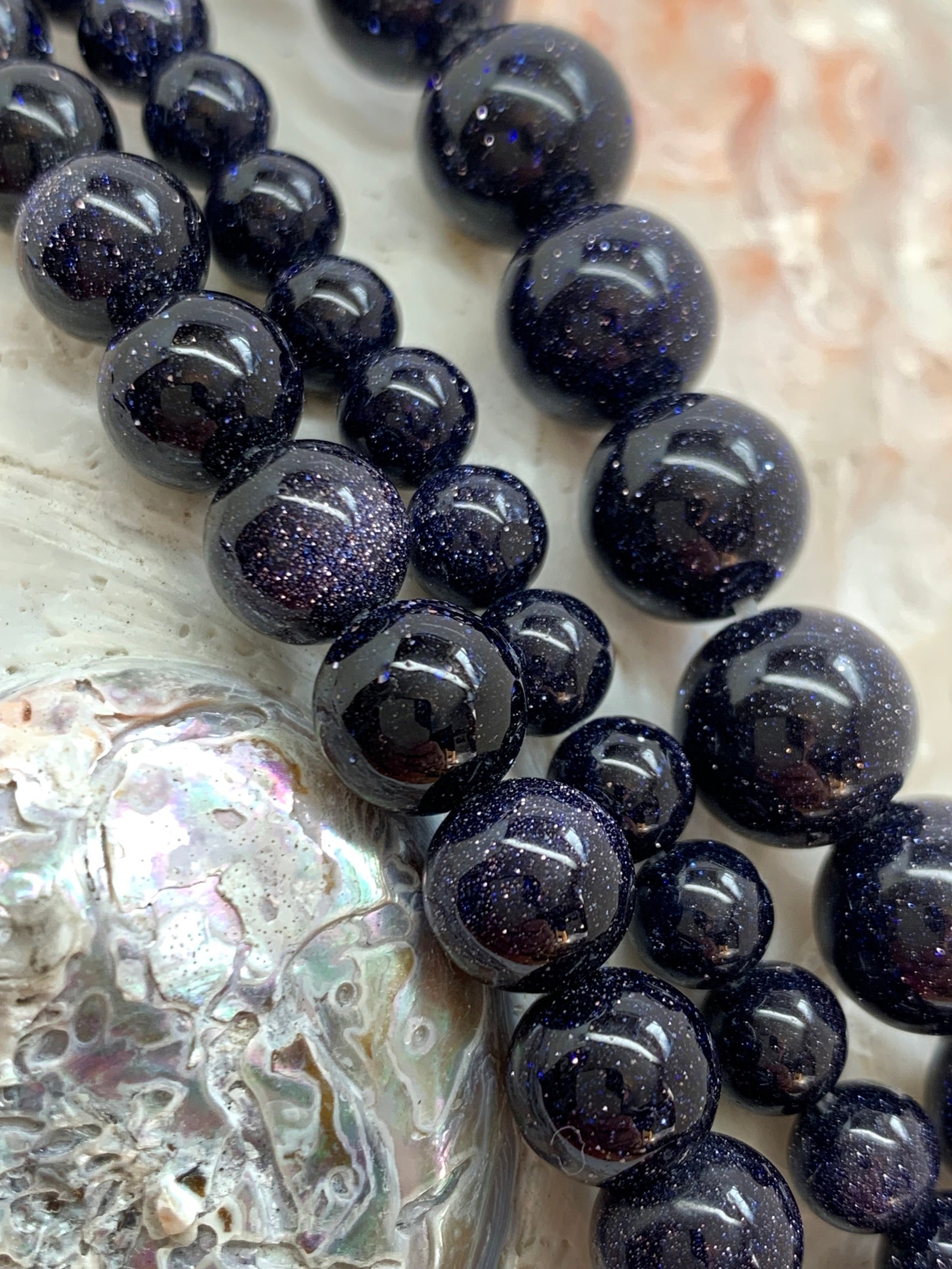 Blue Goldstone / Sandstone Beads 8mm Rounds / Sparkly Dark Blue Beads ...