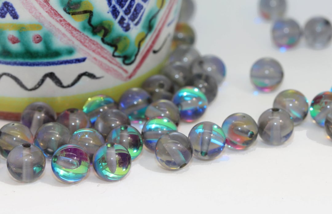 4 X Beads Blue Green Purple Rainbow Glass Magic Shine Beads 8 and 10 Mm ...