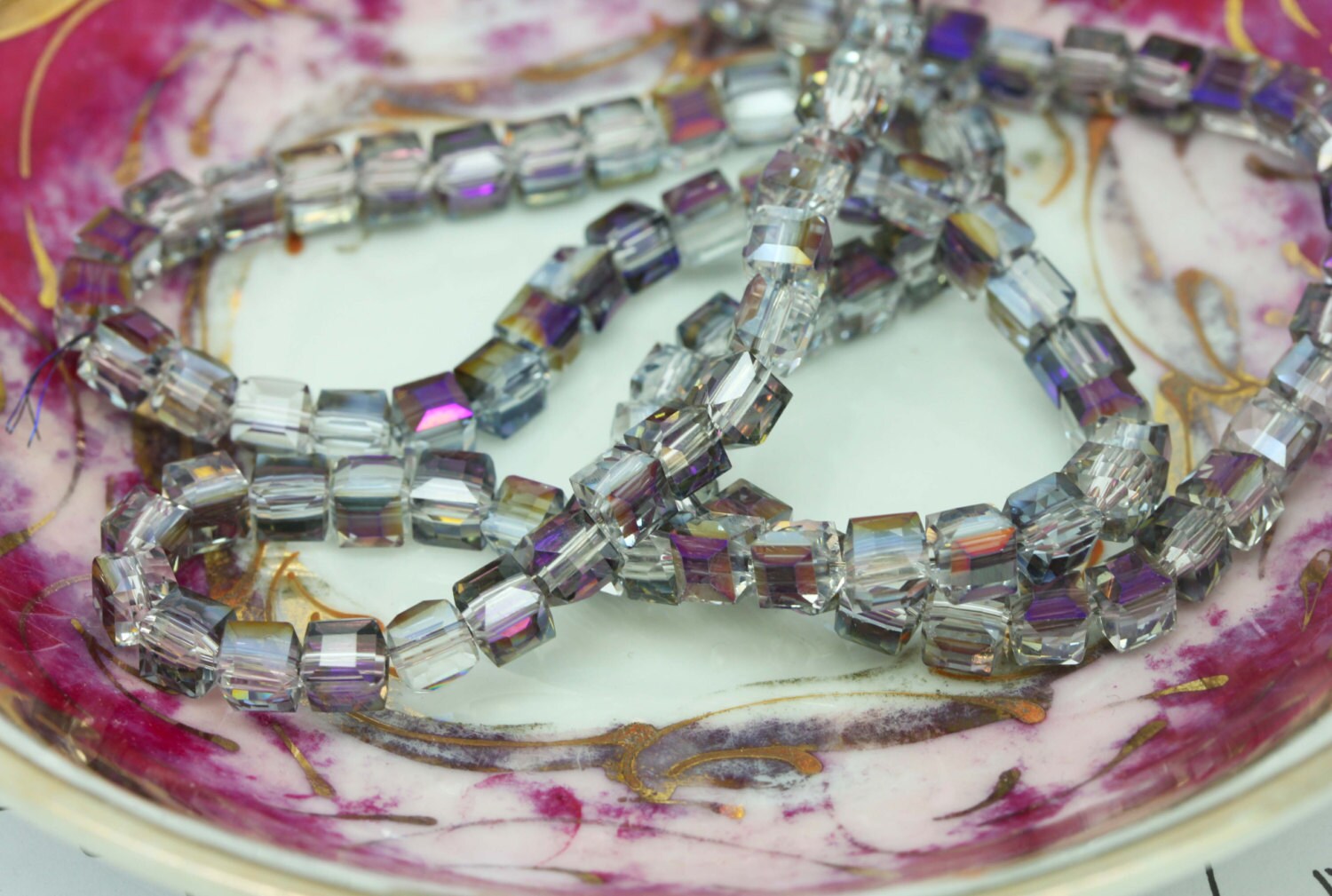 Magic Purple Blue Gold Crystal Cube Square Beads 5 Mm / Two Tone ...