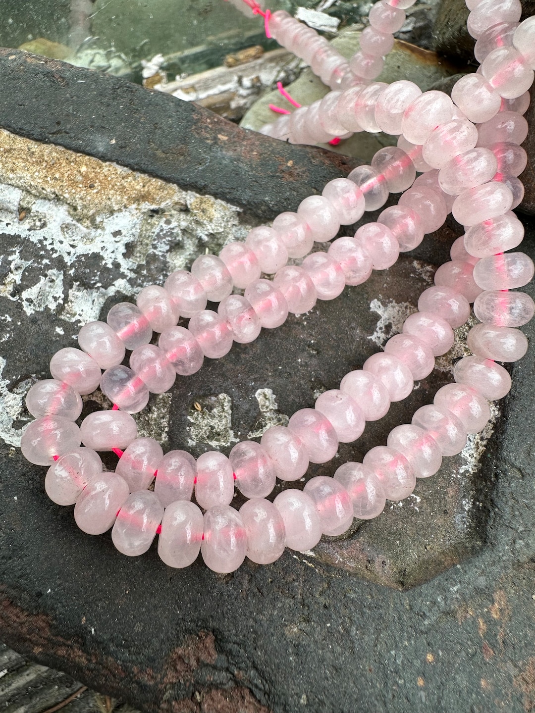Natural Rose Quartz Pale Pink 8mm Rondelle Spacer Beads / Natural ...