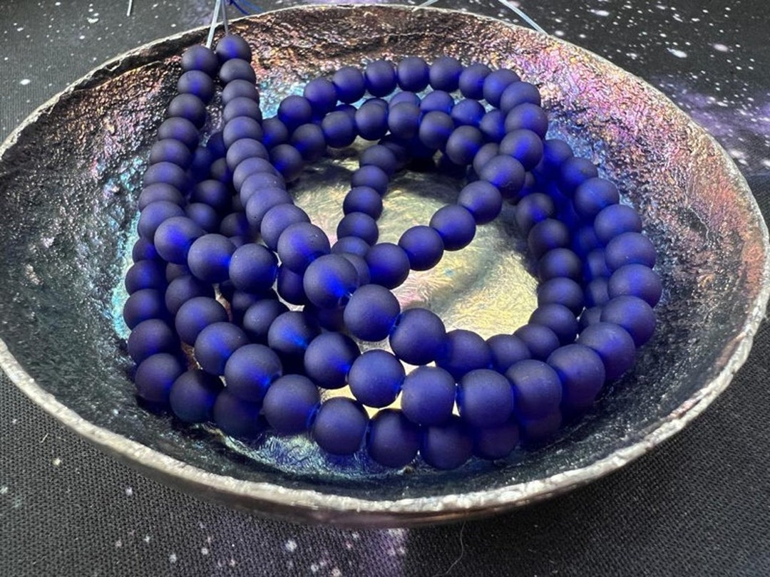 Sea Glass Style Matte Glass Beads / Dark Blue / Glass Glowing Beads ...