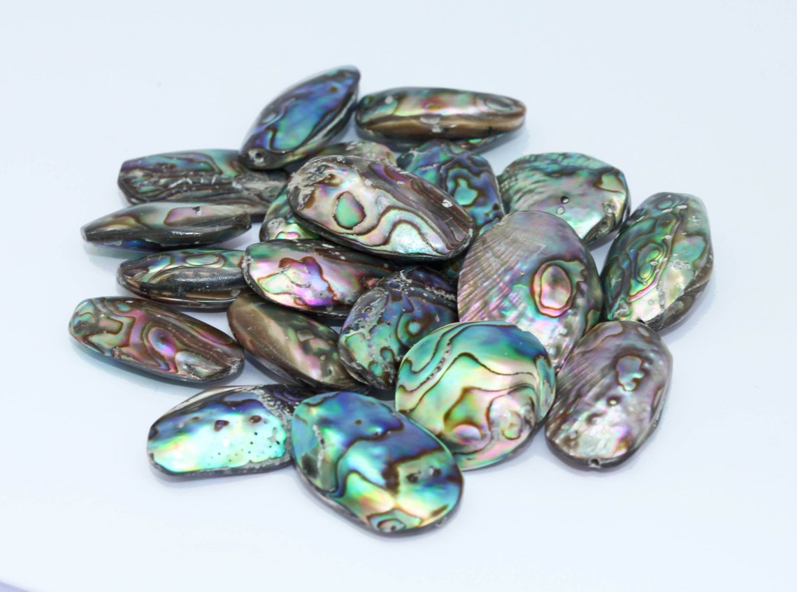 Natural Blue Green Abalone Oval Double Sided Shell Beads 15 - 17 Mm ...