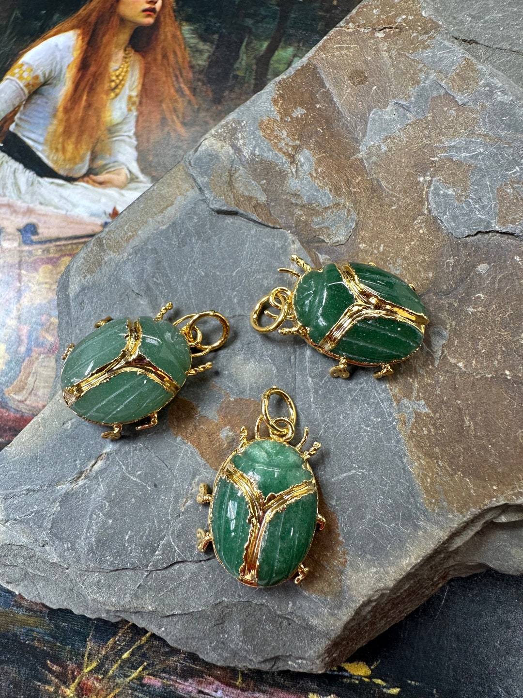 Scarab Beetle Pendant Bead RUSTIC Aventurine Hand Carved Scarab Beetle ...