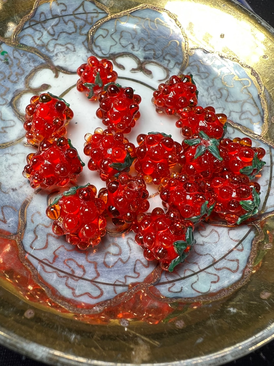 Delicious Juicy Red or Berry Lampwork Glass Raspberry Beads 14mm ...