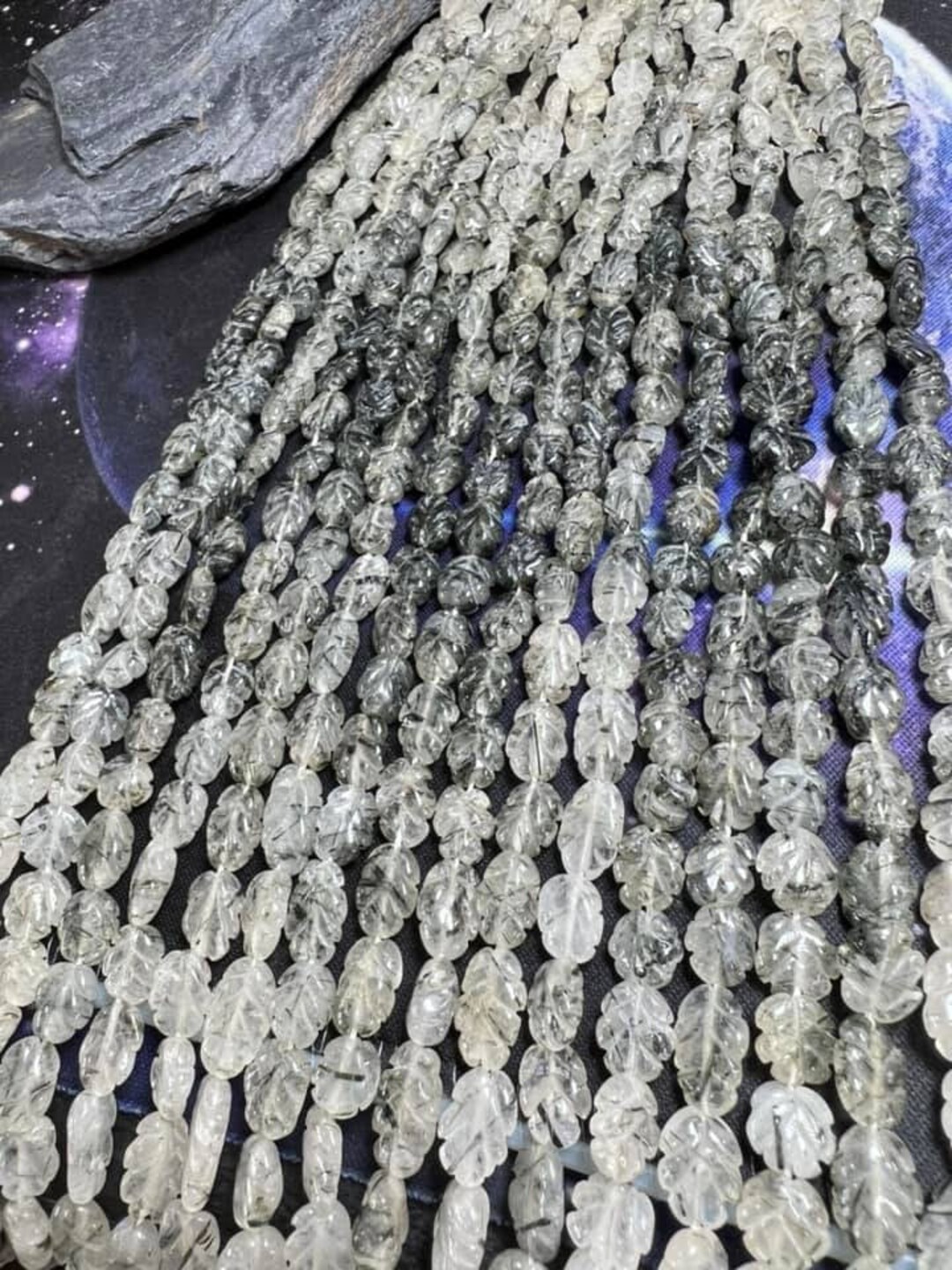 Rustic Uneven Freeform Style Hand Carved Rutilated Quartz Leaves Beads ...