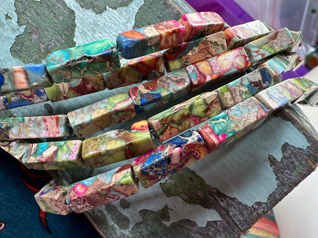 Unique Colourful Sea Sediment Rainbow Jasper Cuboid Rectangle Beads ...