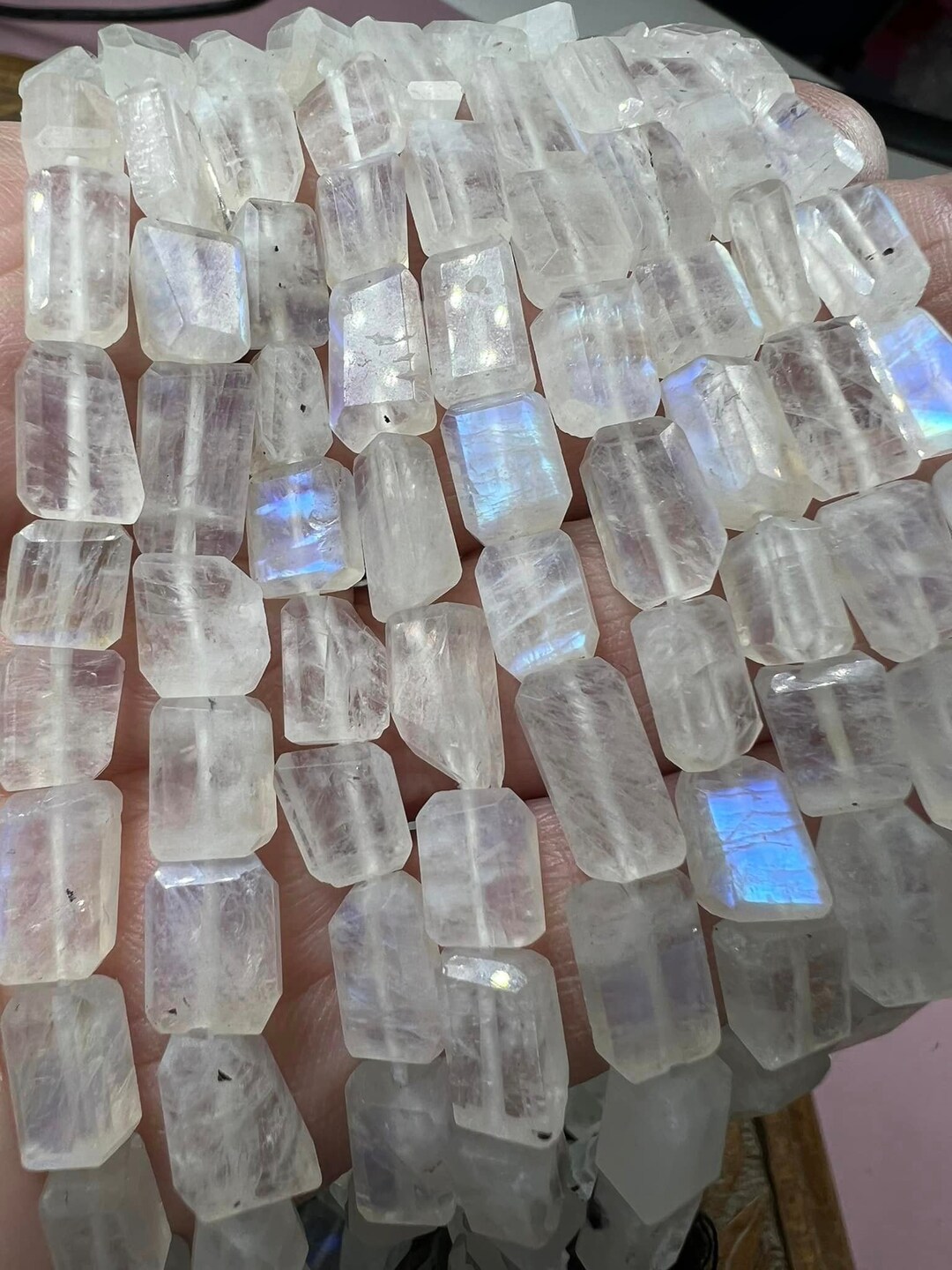 Mesmerising Flashy Natural Rainbow Moonstone Natural Rustic Step Cut ...