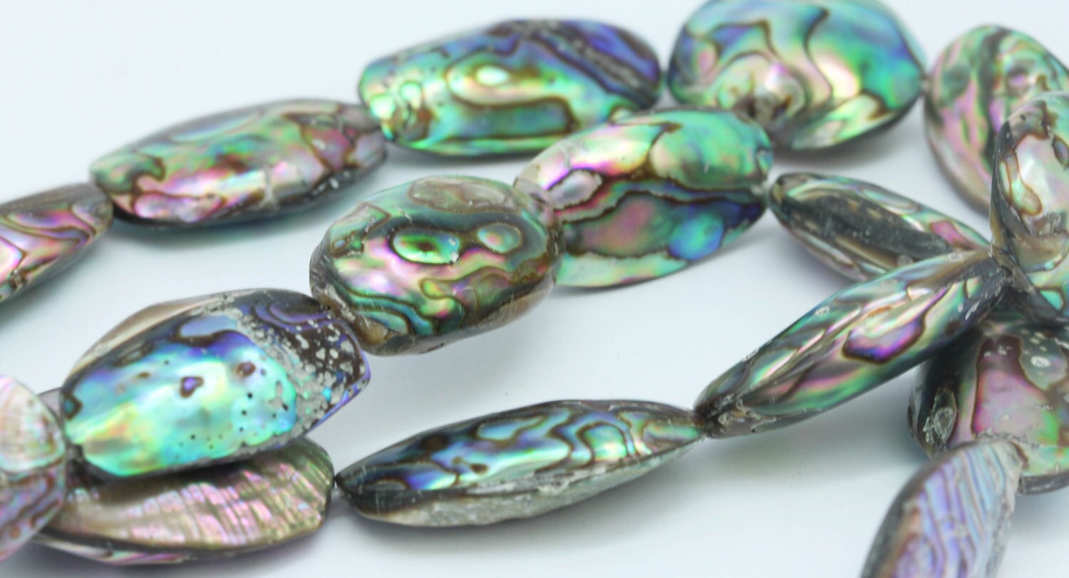 Natural Blue Green Abalone Oval Double Sided Shell Beads 15 - 17 Mm ...