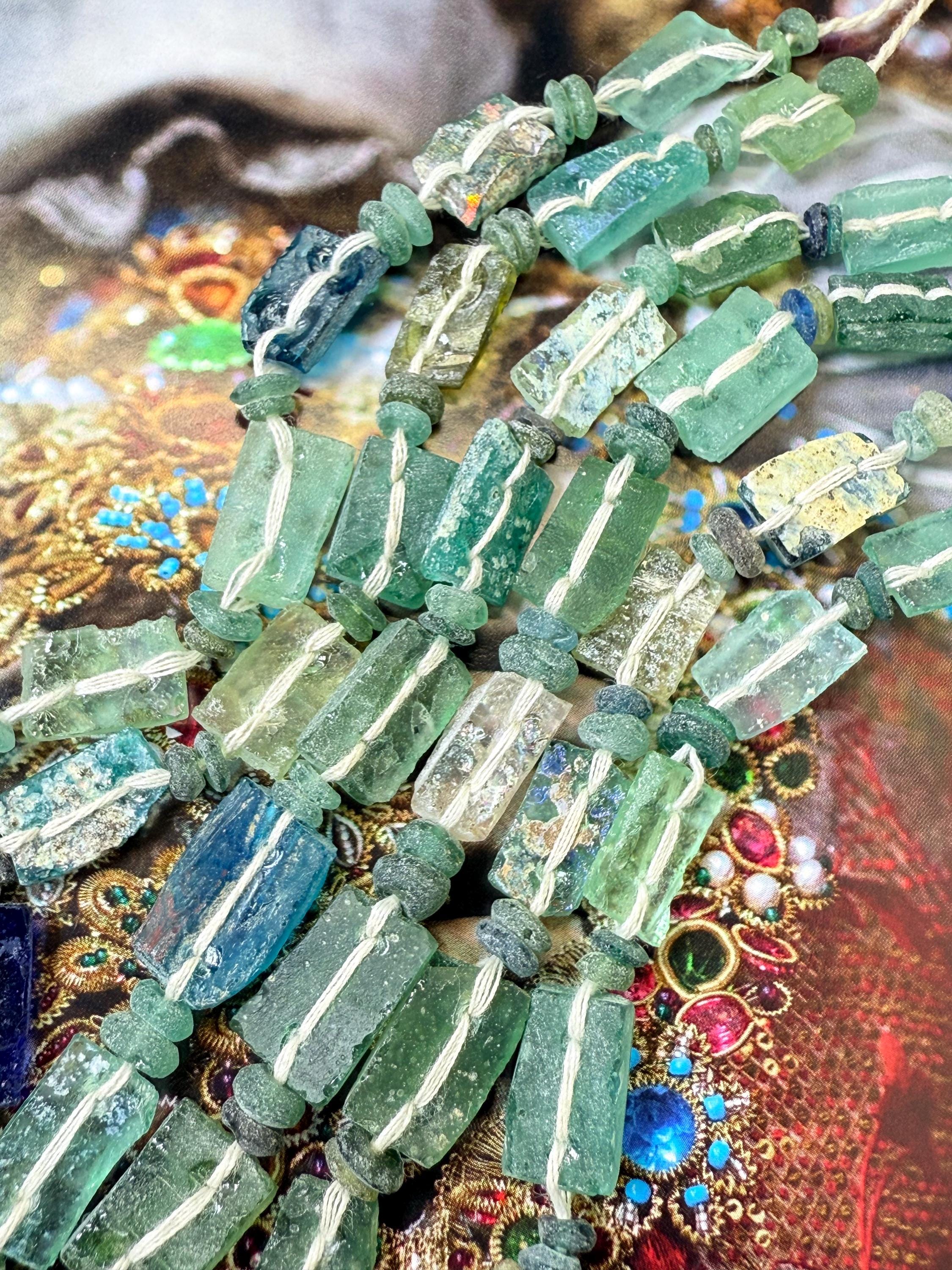 Roman Glass Flat Slab Rectangle Blue Aqua Green Natural Patina Aged ...