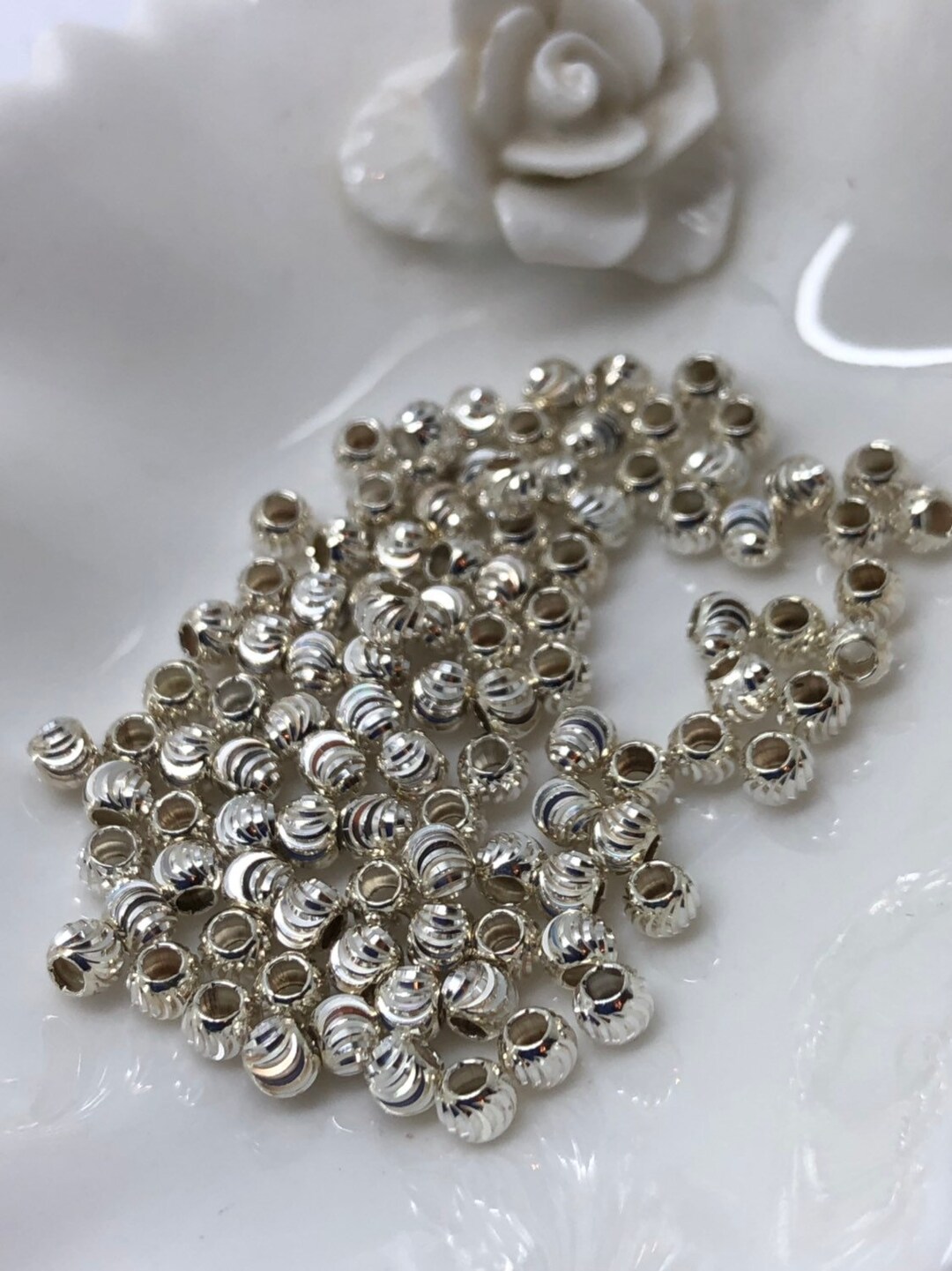 Moon Cut Beads 3mm Sterling Silver Round Beads / 925 Spacer Beads ...