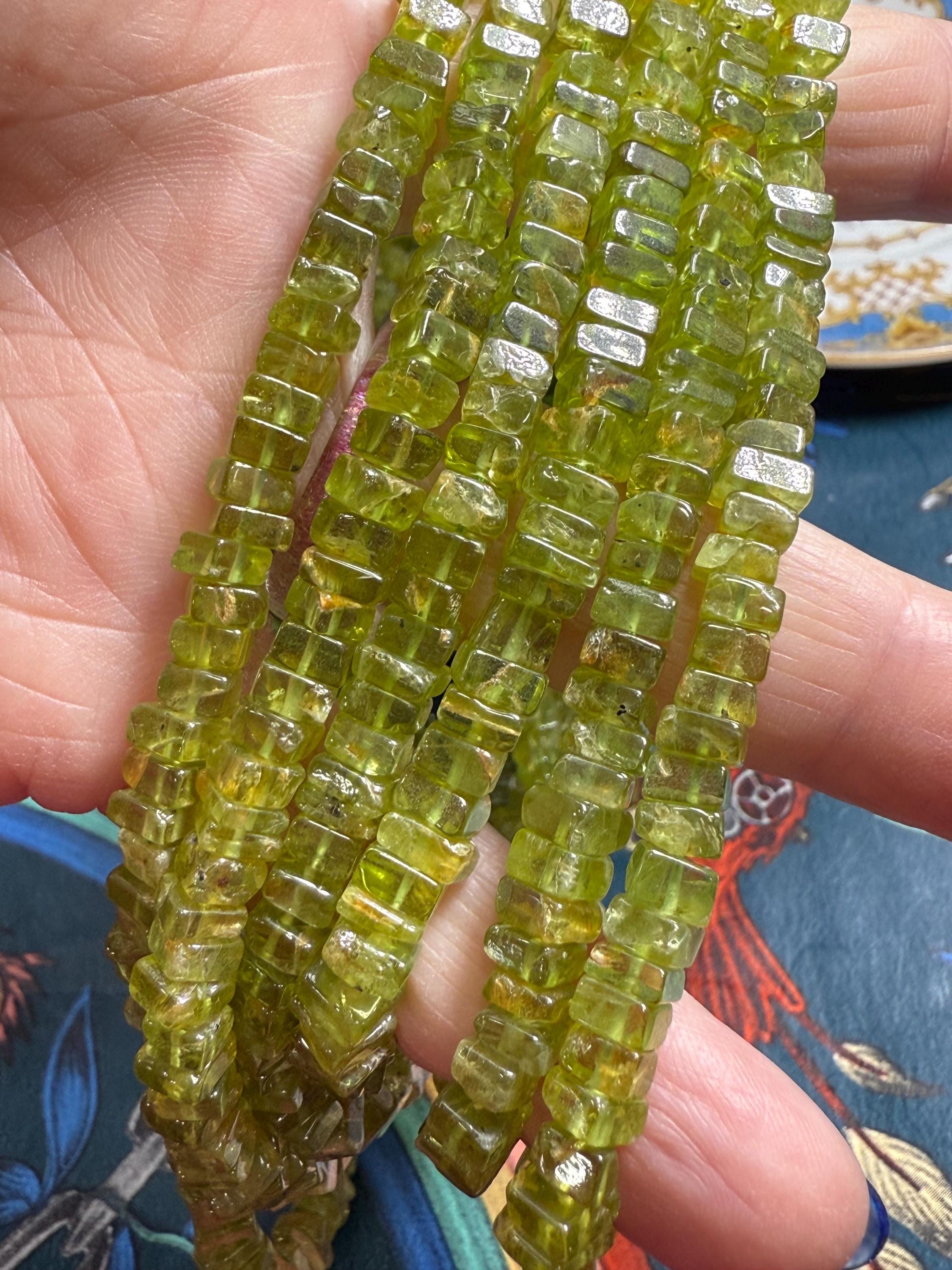 Peridot Green Handcut Rustic Square Heishi Rondelle Spacer Beads ...