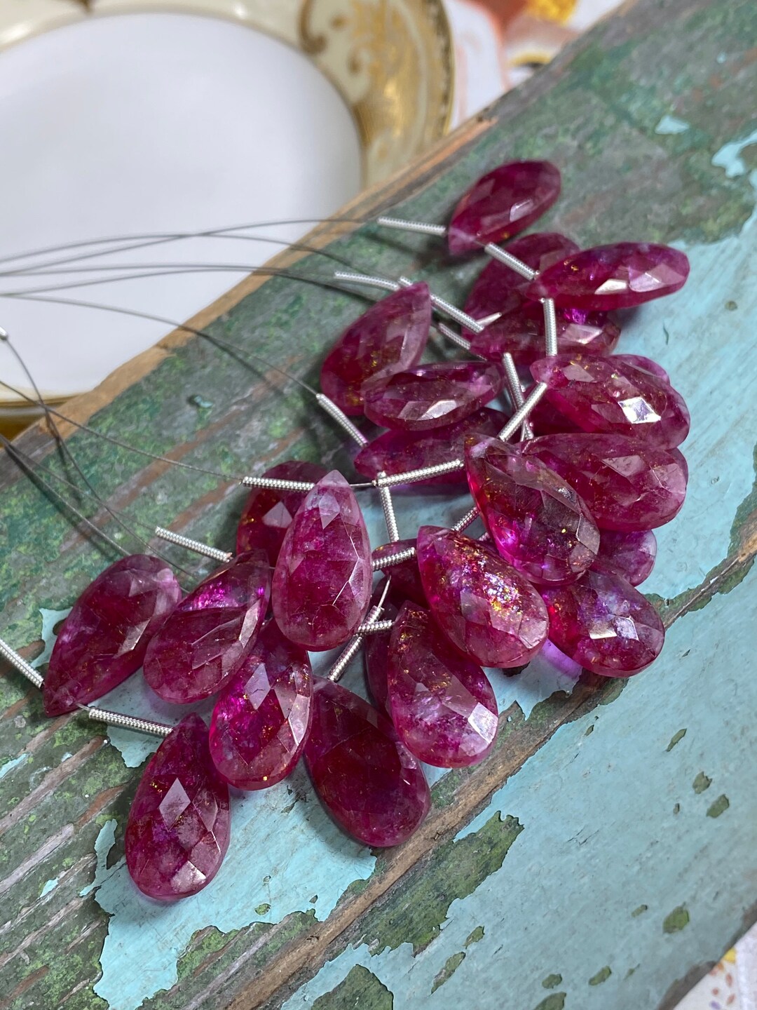 Amazing Hand Faceted Ruby Large Briolette Beads 20mm and Dyed Ruby ...