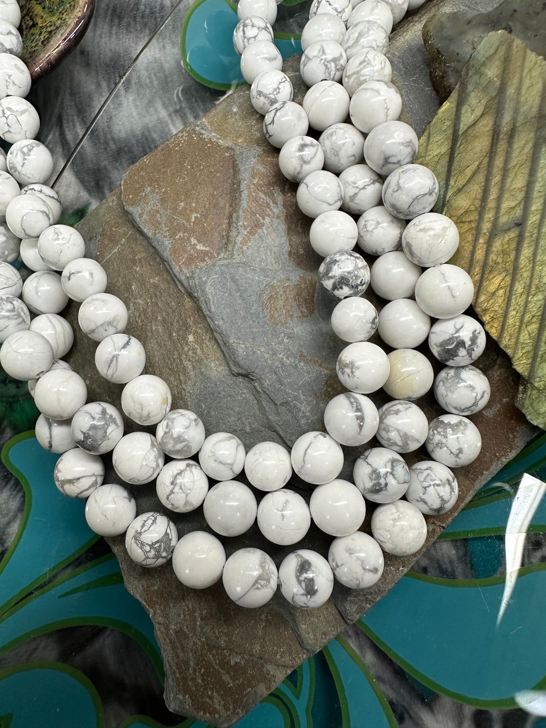 Natural White Veined Howlite Round 8mm / White Grey Gemstone Beads ...