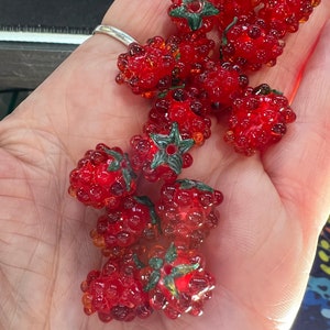 Delicious Juicy Red or Berry Lampwork Glass Raspberry Beads 14mm ...