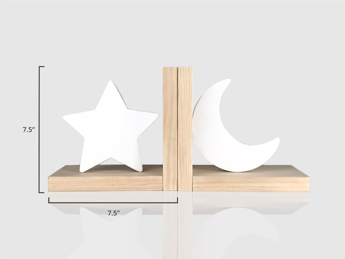 Star and Moon Bookends, Star Nursery Decor, Moon Book Ends for Kids ...