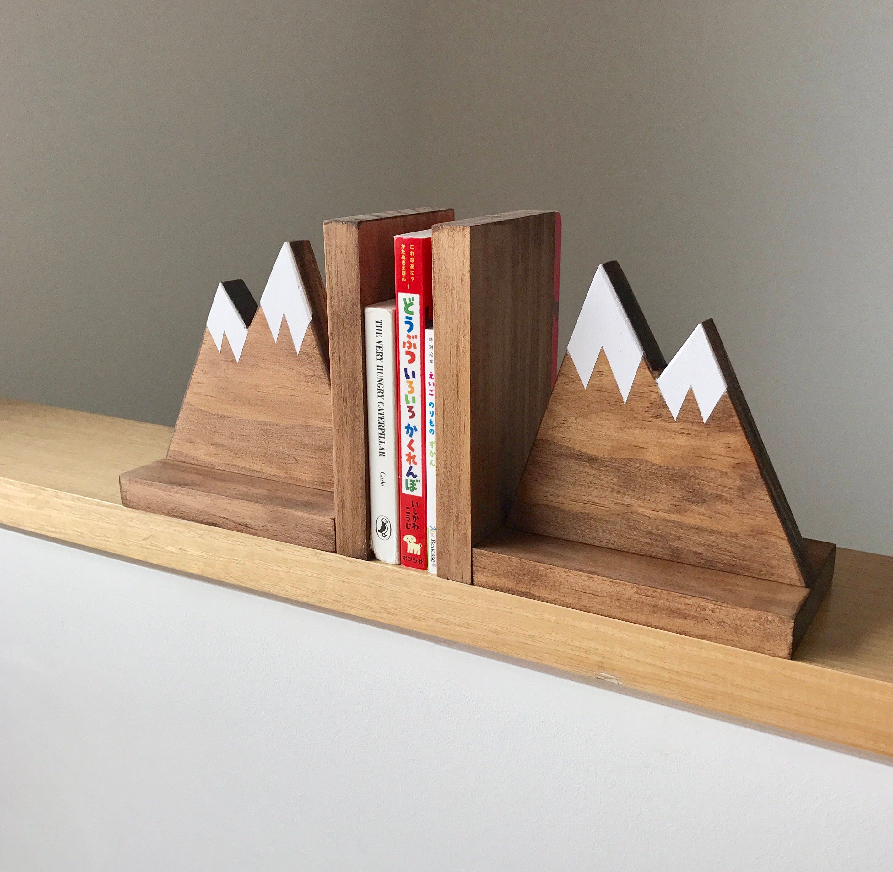 Mountain Peak Book Ends, Woodland Nursery Decor, Stained Wooden ...