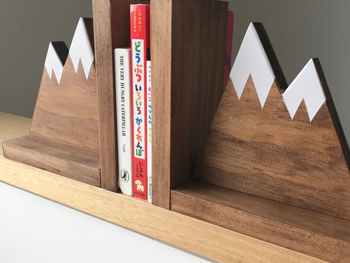 Mountain Peak Book Ends, Woodland Nursery Decor, Stained Wooden ...