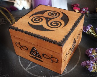 Vintage Box Engraved With Wiccan Pattern, Like Mother Goddess, Moon ...