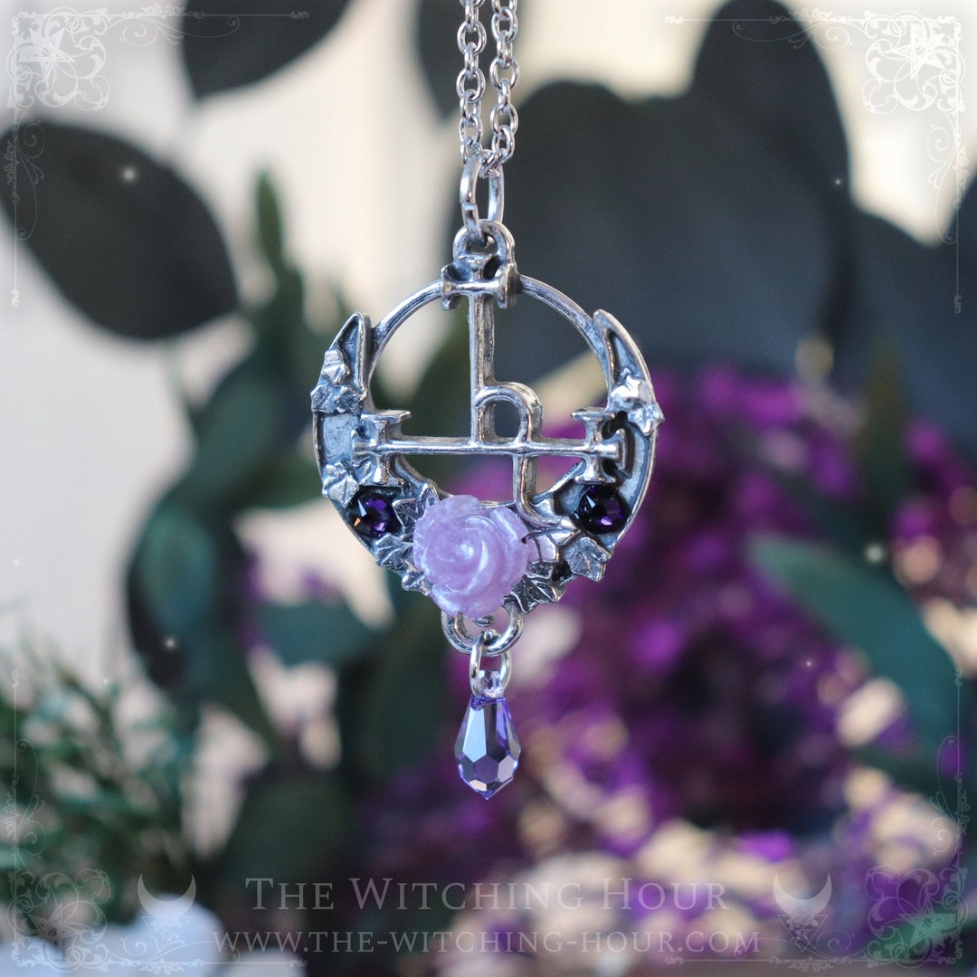 Lilith Sigil Necklace With Purple Rose and Crystals, Goddess Lilith ...