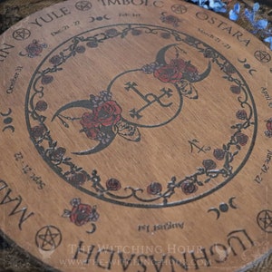 Sigil of Lilith Wheel of the Year With Triple Moon and Roses, Wooden ...