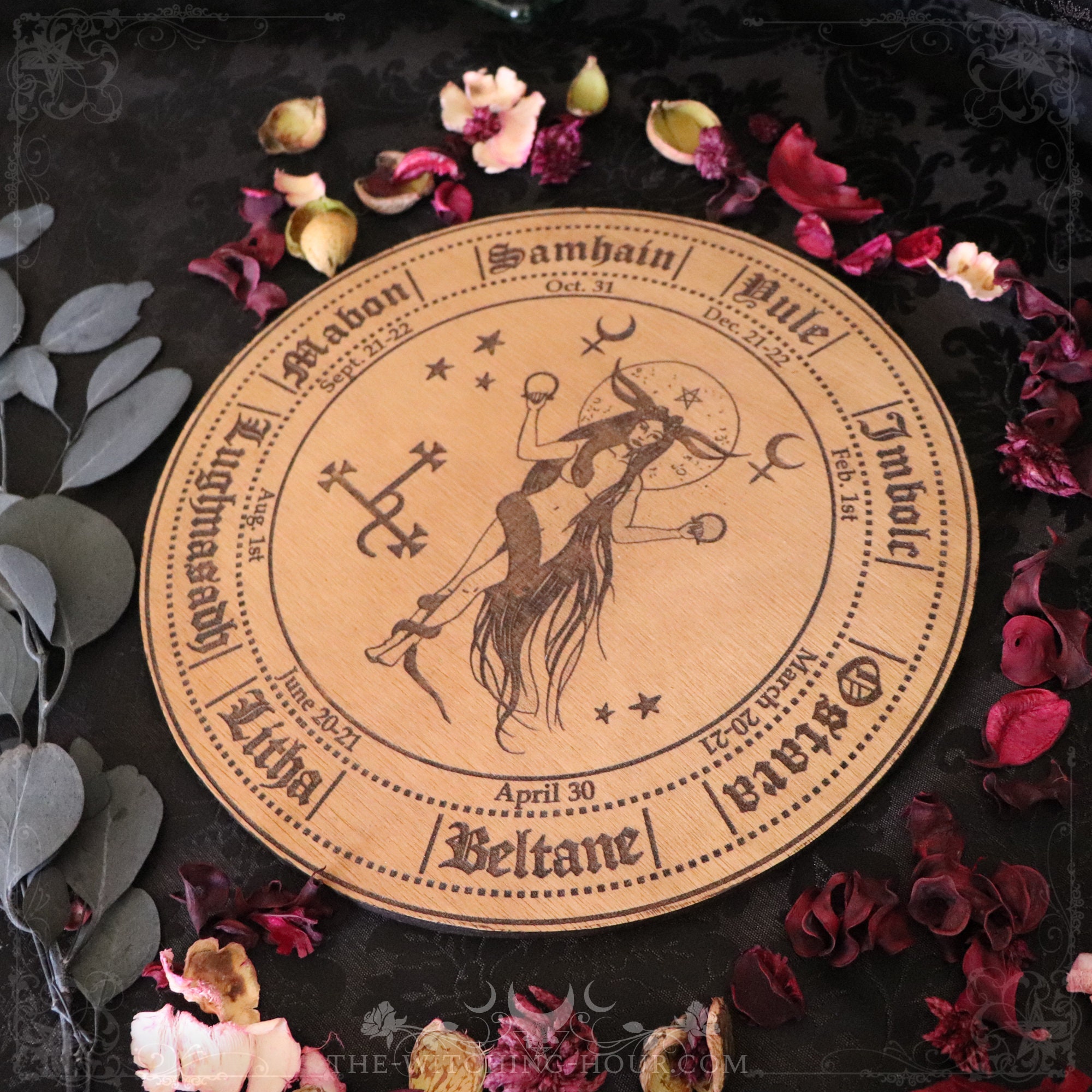 Lilith Wheel of the Year, Wooden Altar Ornament, Goddess Ishtar, Pagan ...