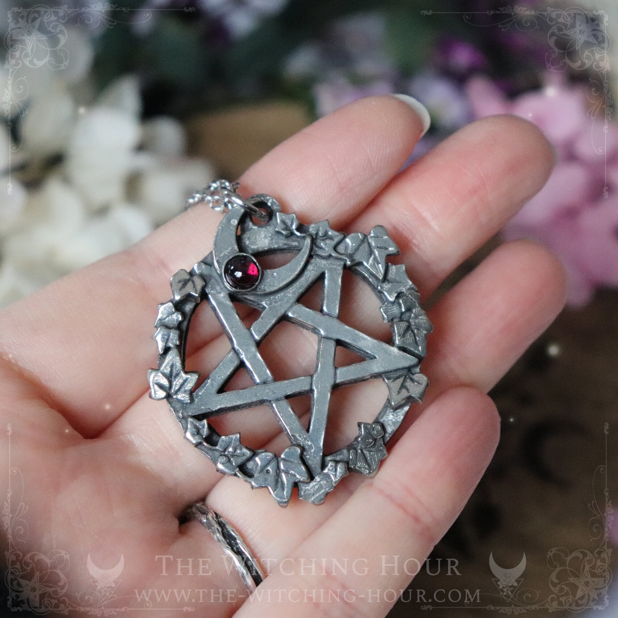Inverted Pentacle Necklace With Moon Crescent and Garnet, Satanic ...