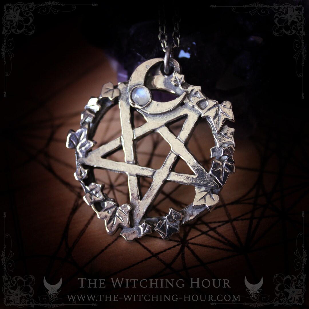 Inverted Pentagram Pendant With Moon Crescent and Rainbow Moonstone ...