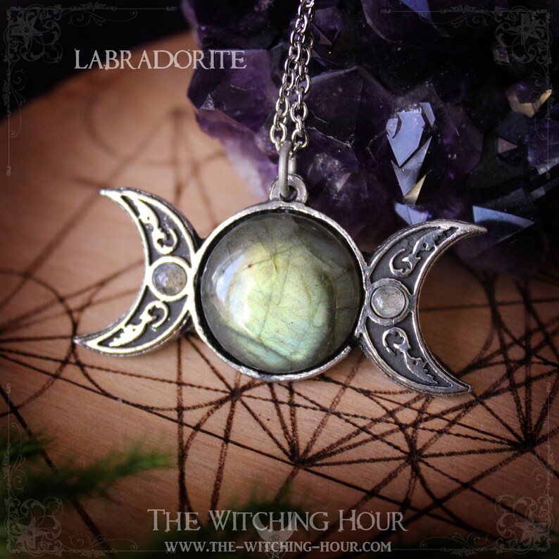 Pentagram and Triple Moon Necklace With Amethyst Rainbow | Etsy