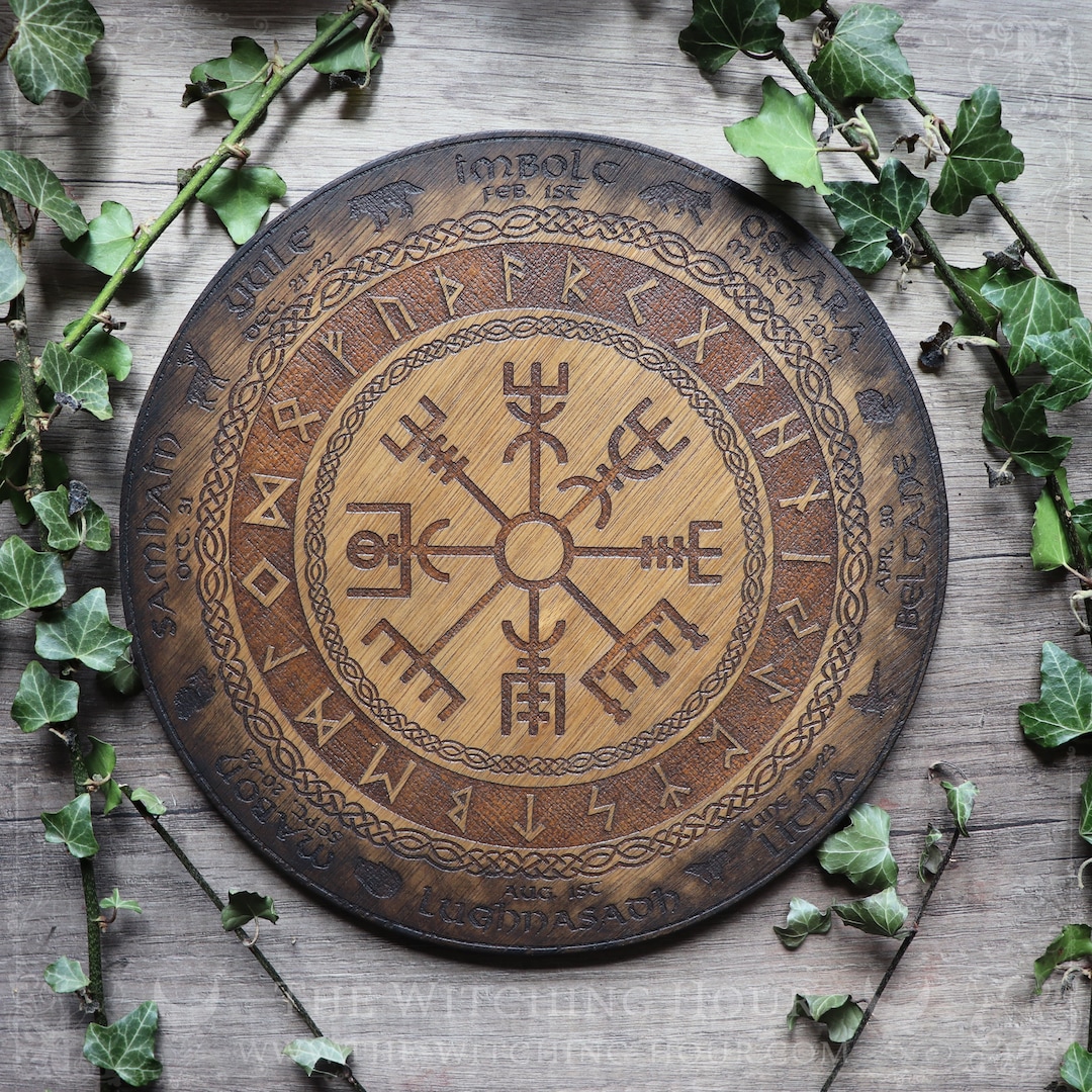 Viking Wheel of the Year With Vegvisir and Runes From Old Futhark ...