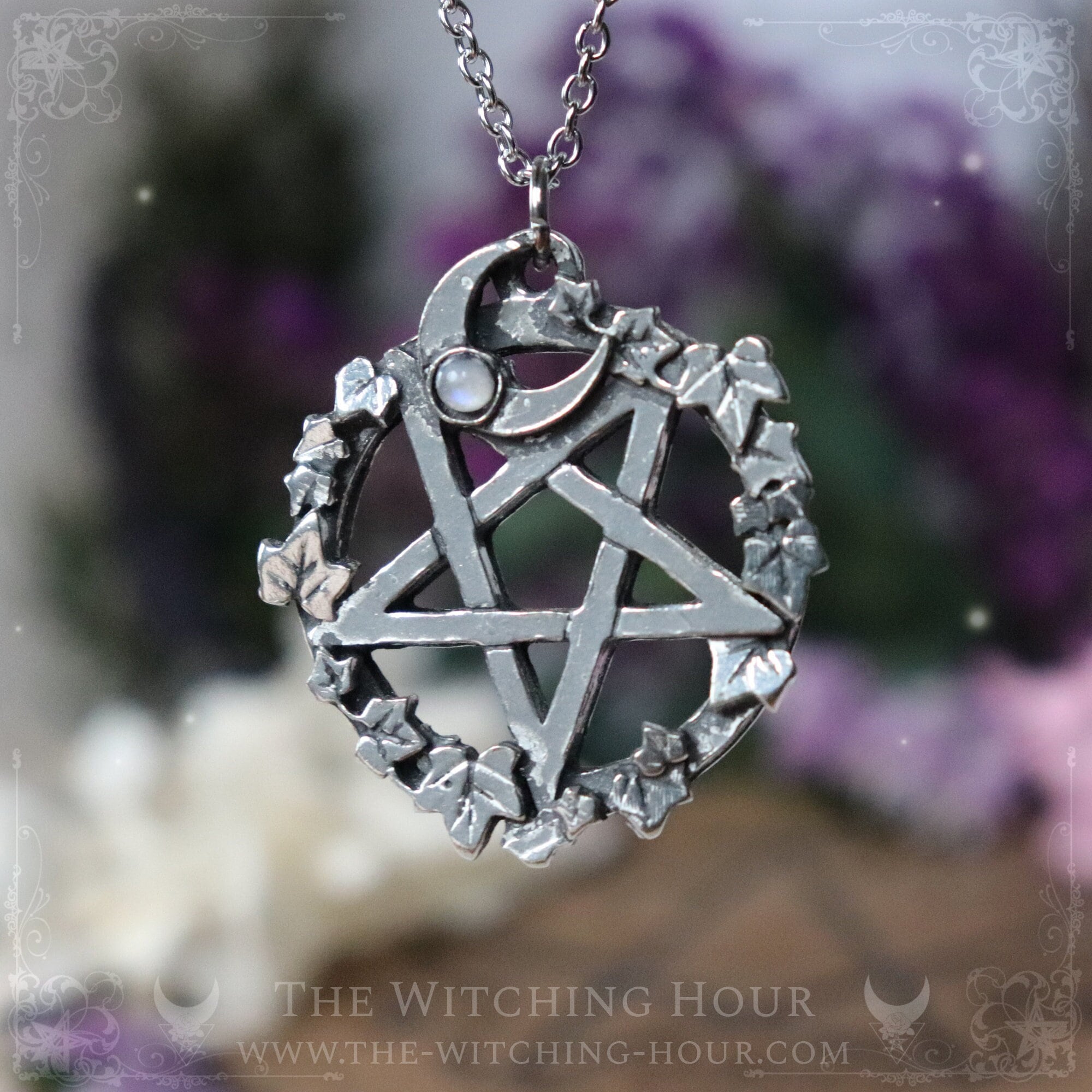 Inverted Pentagram Necklace With Moon Crescent and Rainbow Moonstone ...