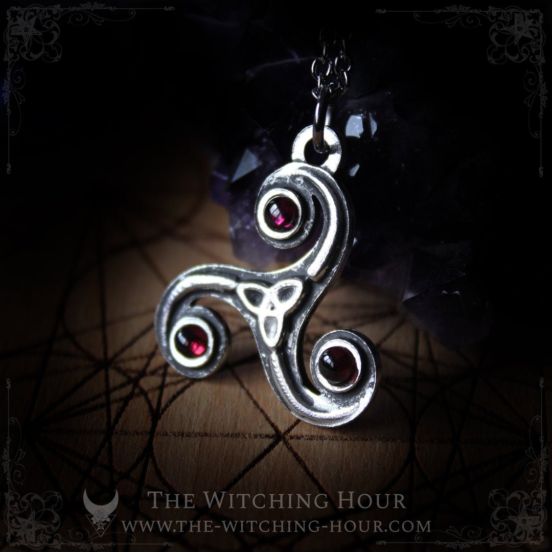 Triskel / Triskelion / Triskell Necklace With Red Garnet, Celtic Pewter ...