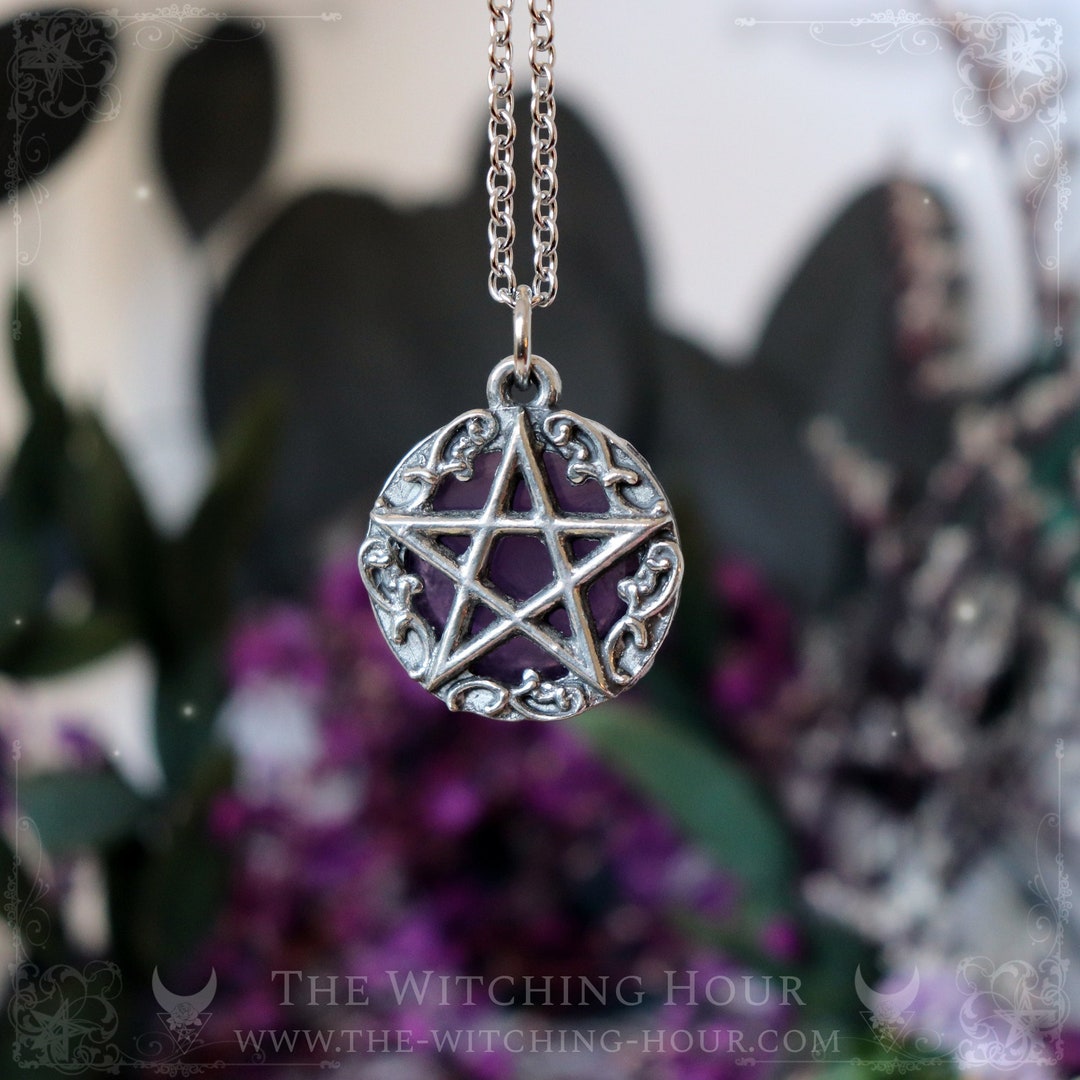 Wiccan Pentagram Necklace With Natural Purple Amethyst, Pentacle ...