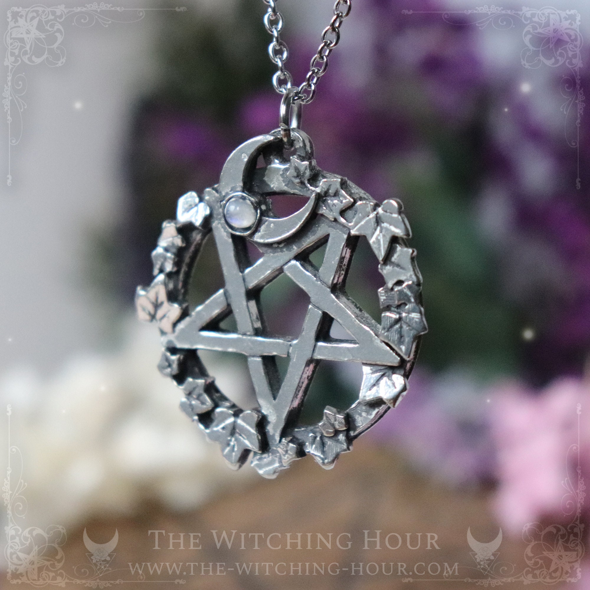 Inverted Pentagram Necklace With Moon Crescent and Rainbow Moonstone ...