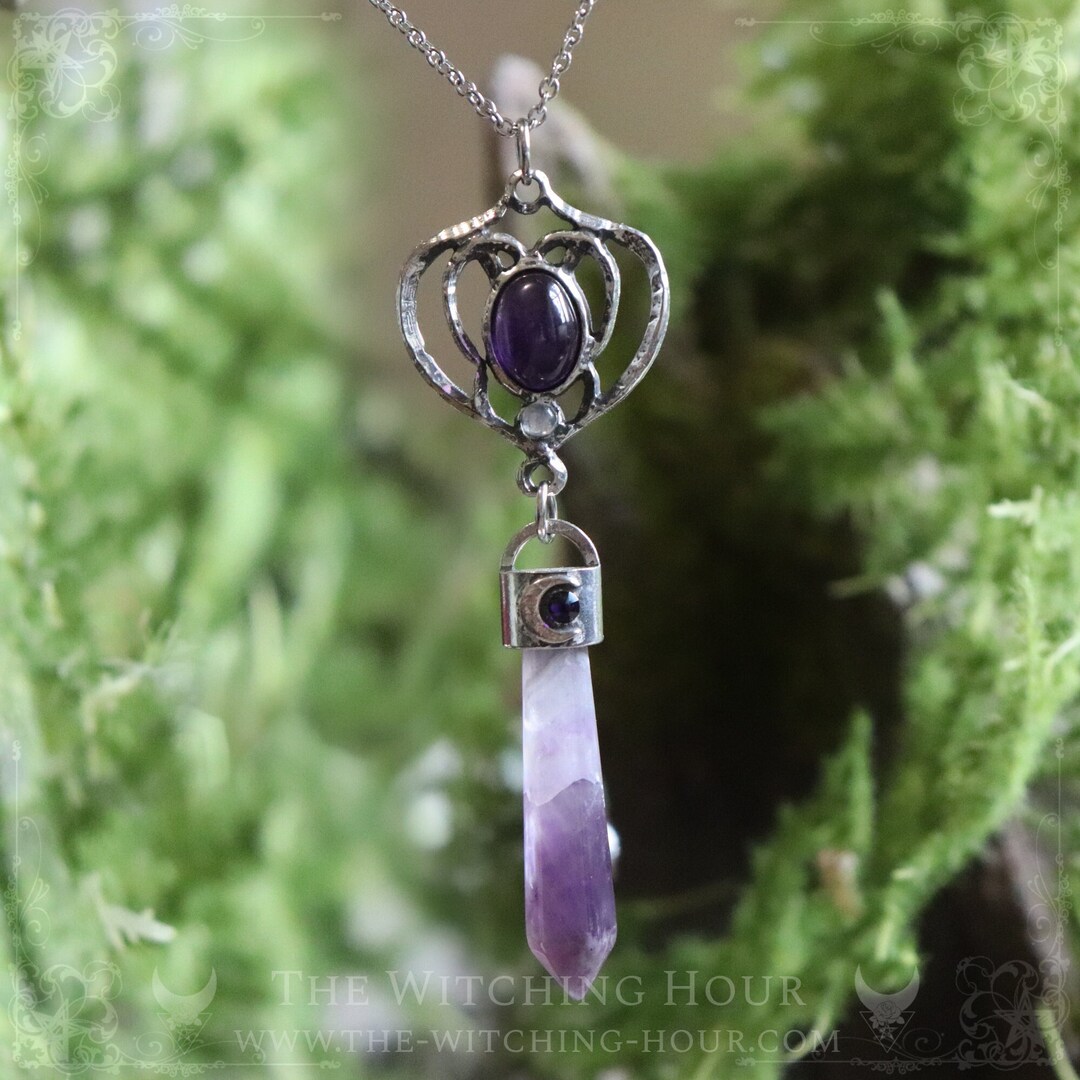 Elven Pendulum Necklace With Natural Amethyst and Rainbow Moonstone ...