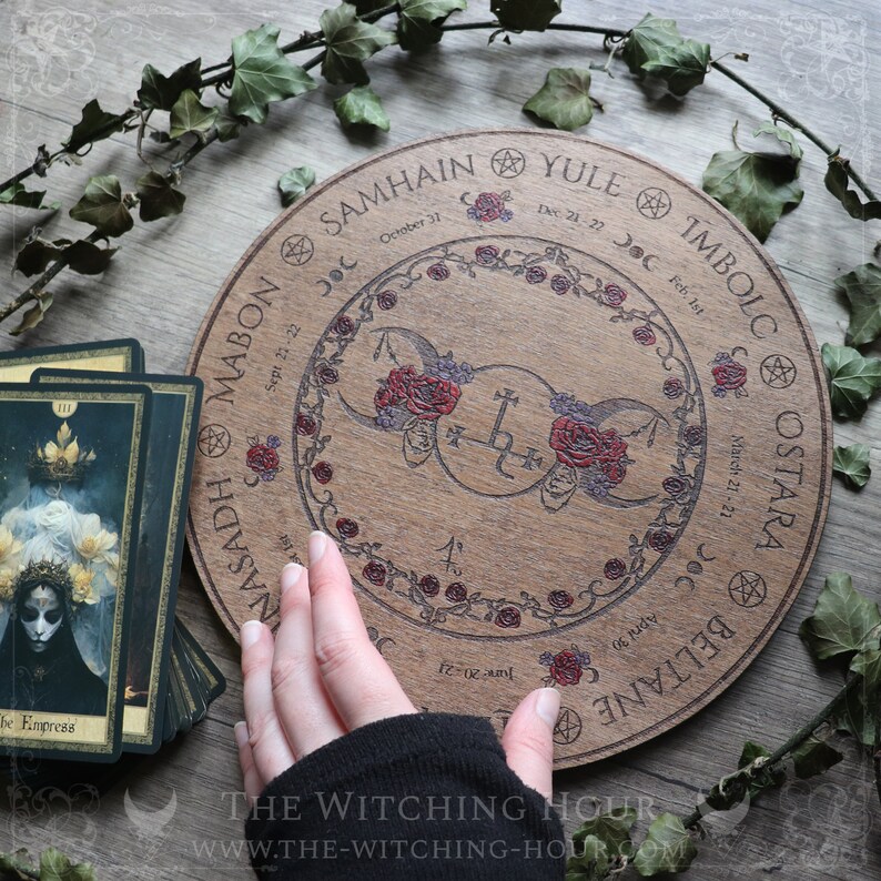 Sigil of Lilith Wheel of the Year With Triple Moon and Roses, Wooden ...