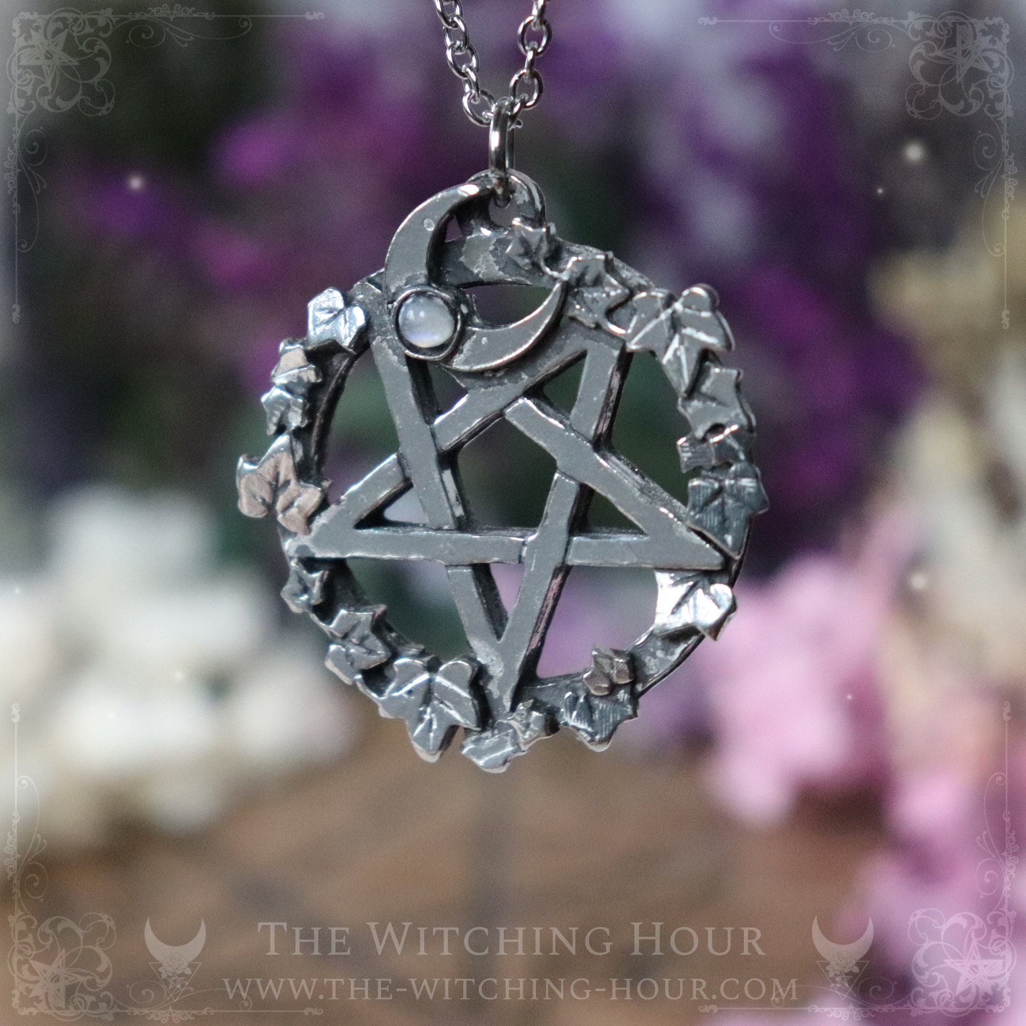 Inverted Pentagram Necklace With Moon Crescent and Rainbow Moonstone ...