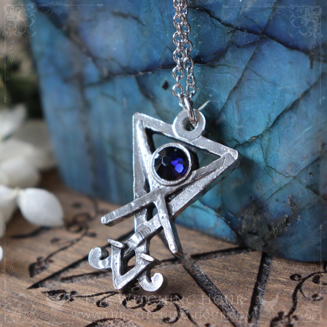 Sigil of Lucifer Pendant With Blue Swarovski Crystal, Handmade Occult ...