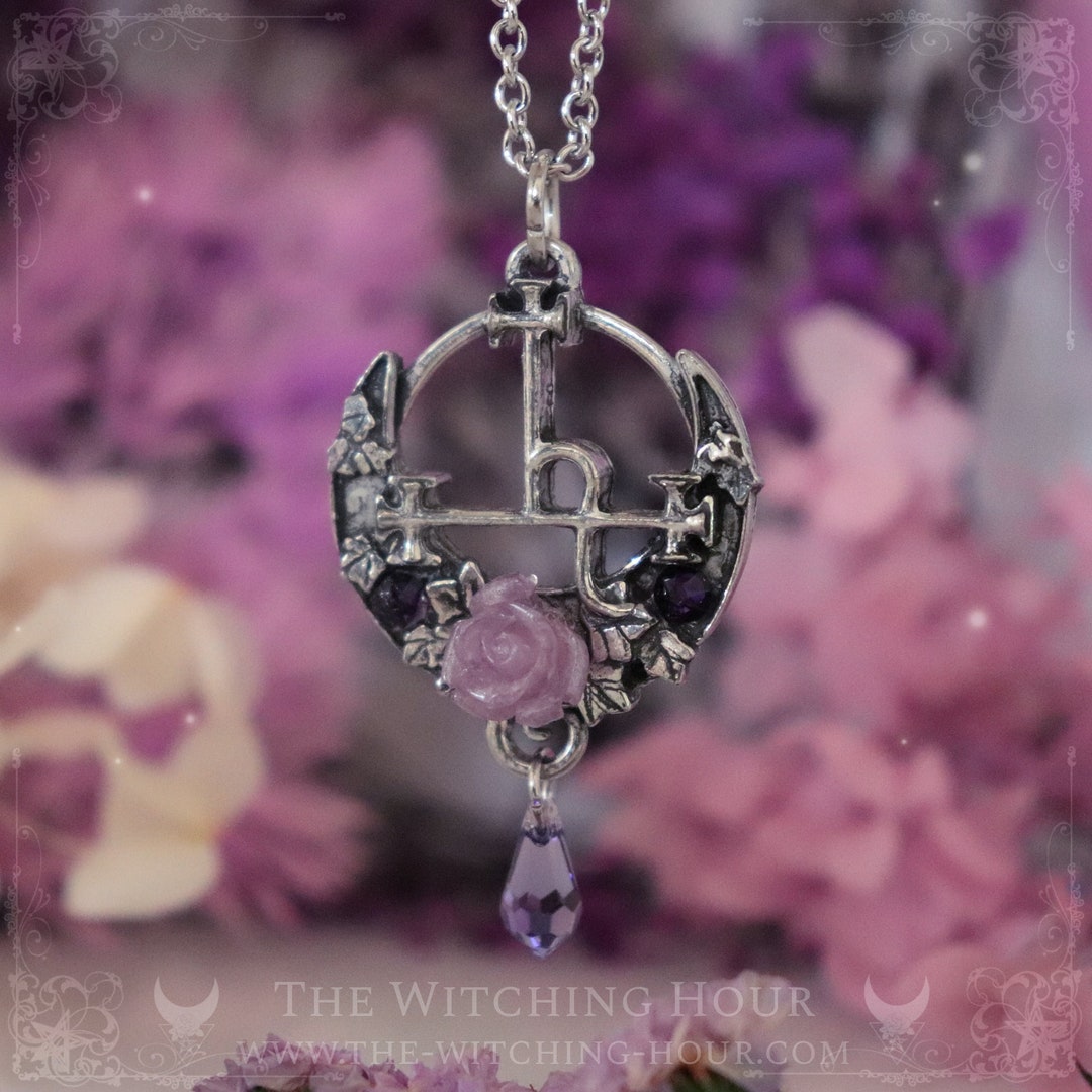 Lilith Sigil Necklace With Purple Rose and Crystals Goddess - Etsy