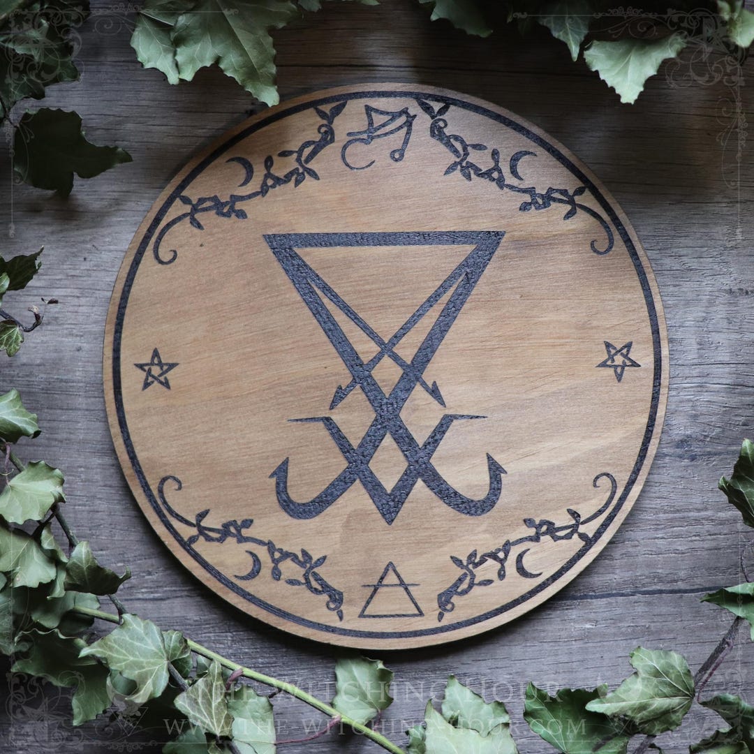 Sigil of Lucifer Altar Ornament Engraved Wood, Handmade Occult ...