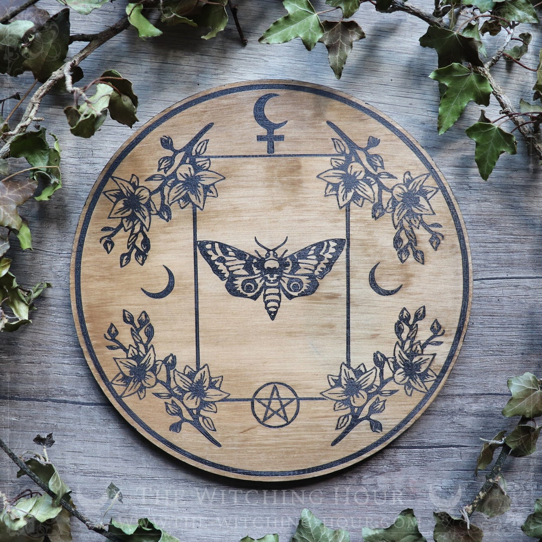 Divination Board With Moth, Flowers and Lilith the Black Moon Symbol ...
