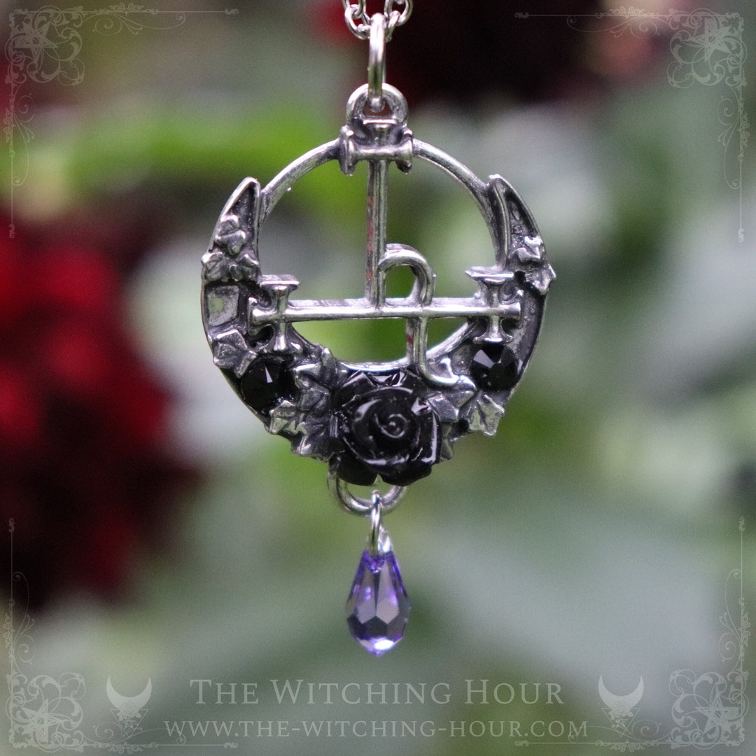 Lilith's Sigil Necklace With Moon Cresent Black Rose and - Etsy